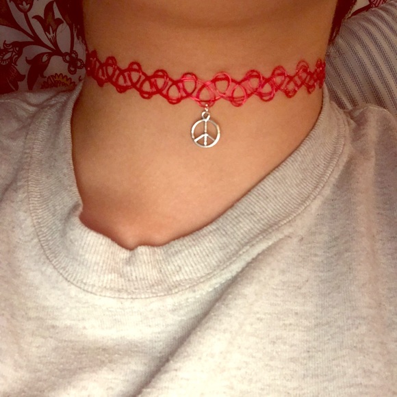Jewelry | Hot Pink Peace Sign Tattoo Choker | Poshmark